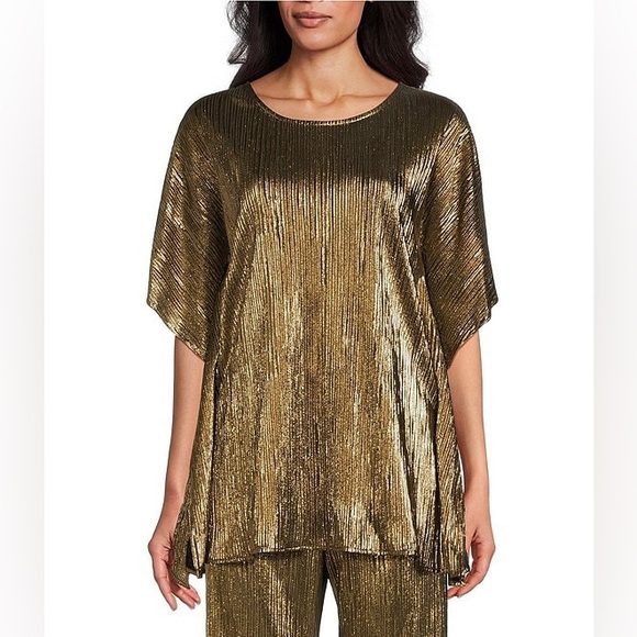Caroline Rose | Tops | Nwt Caroline Rosemetallic Plisse Scoop Neck ...